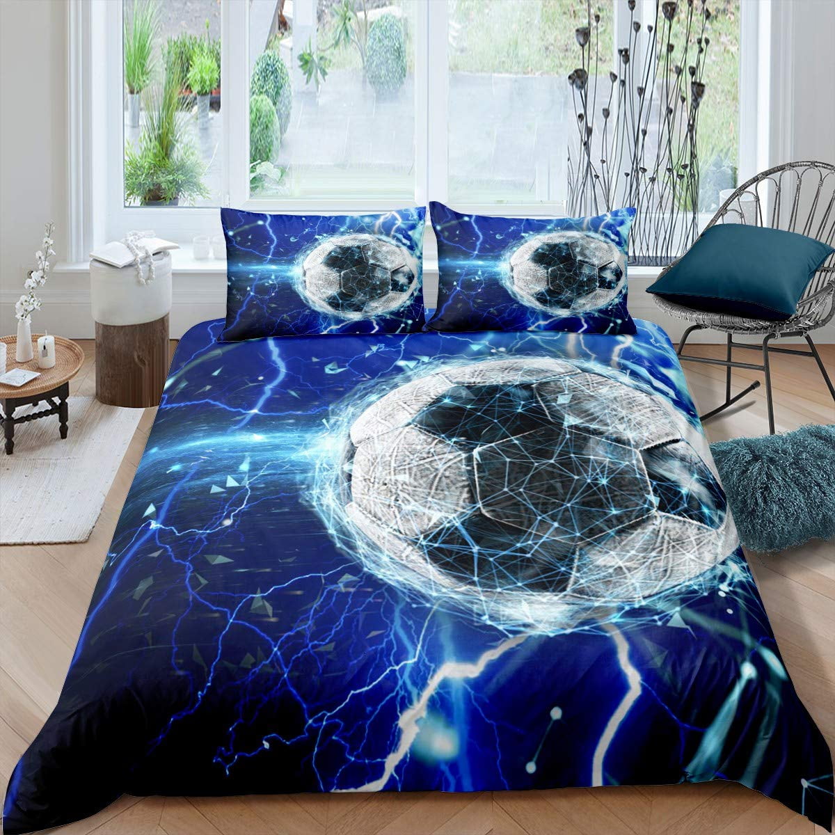 Football Duvet Cover Set Soccer Ball Pattern Sports Theme Bedding Set ...