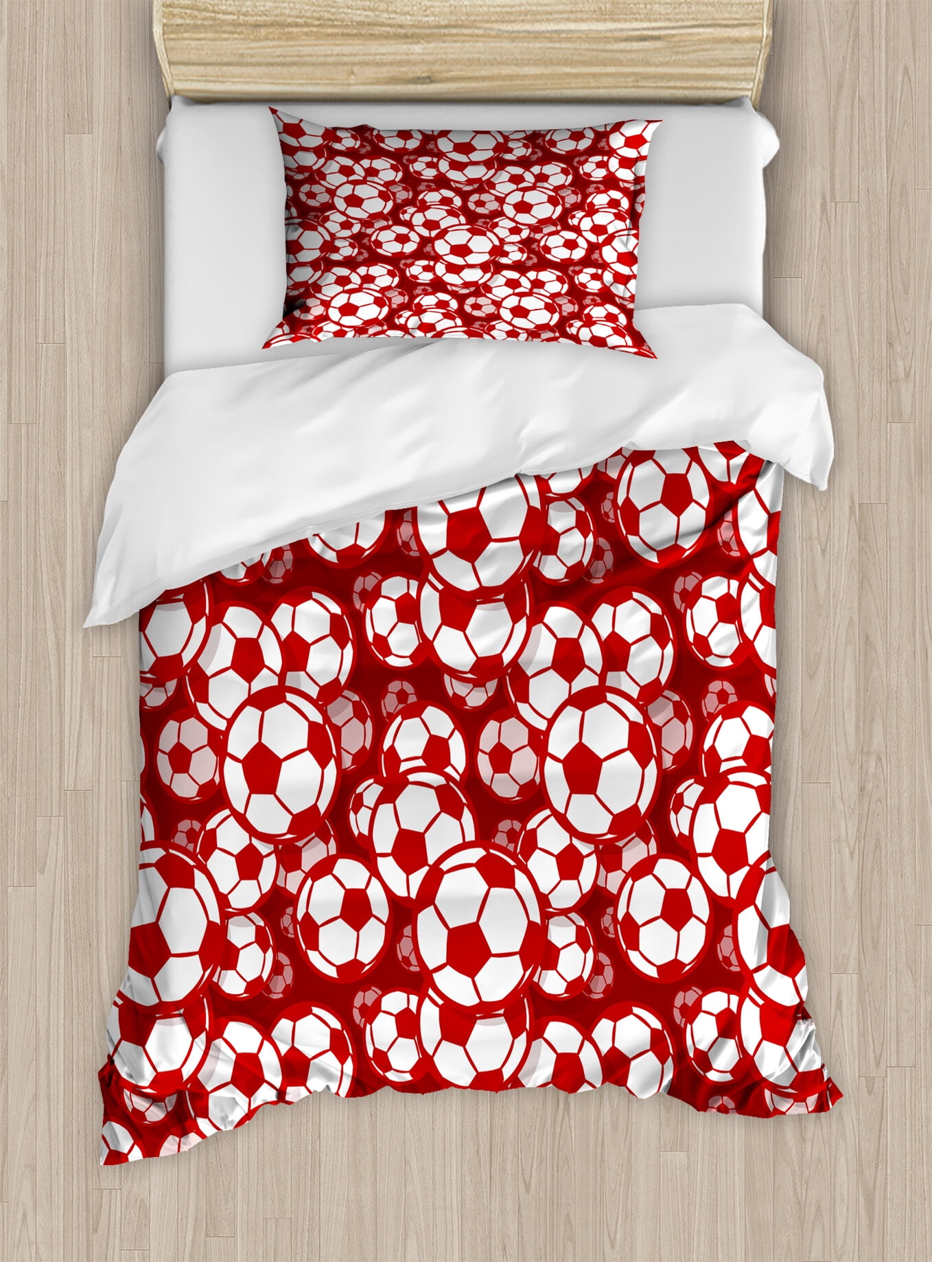 Football Duvet Cover Set, Sportive Design of Soccer Balls Game Teamwork ...