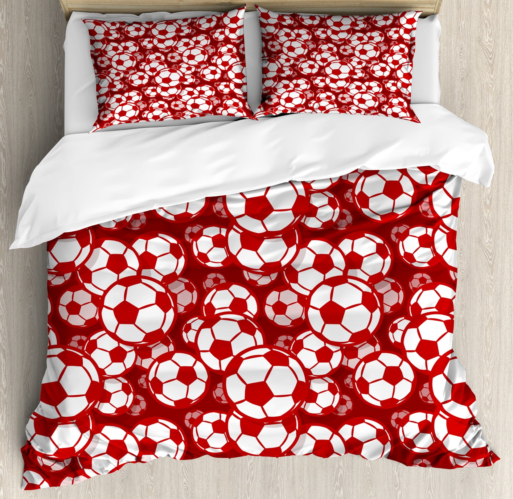 Football Duvet Cover Set, Sportive Design of Soccer Balls Game Teamwork ...