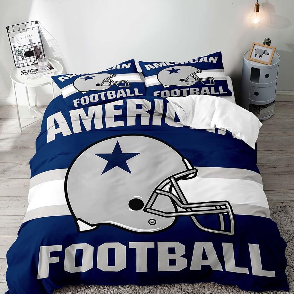 Football Duvet Cover Set Twin Full Size Sports Bedding Grey Blue ...