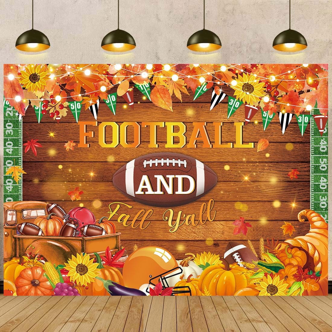 Football and Fall Y'all Backdrop Autumn Football Game Photography Background Maple Leaves ...