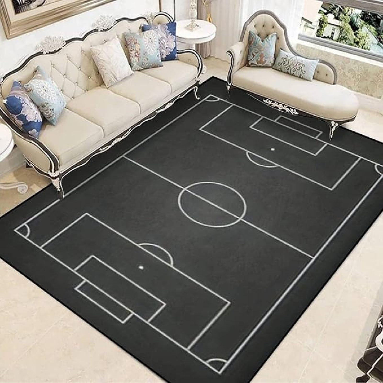 Football Field Chalkboard Area Rug, Soccer Game Chalk Hand Drawing ...
