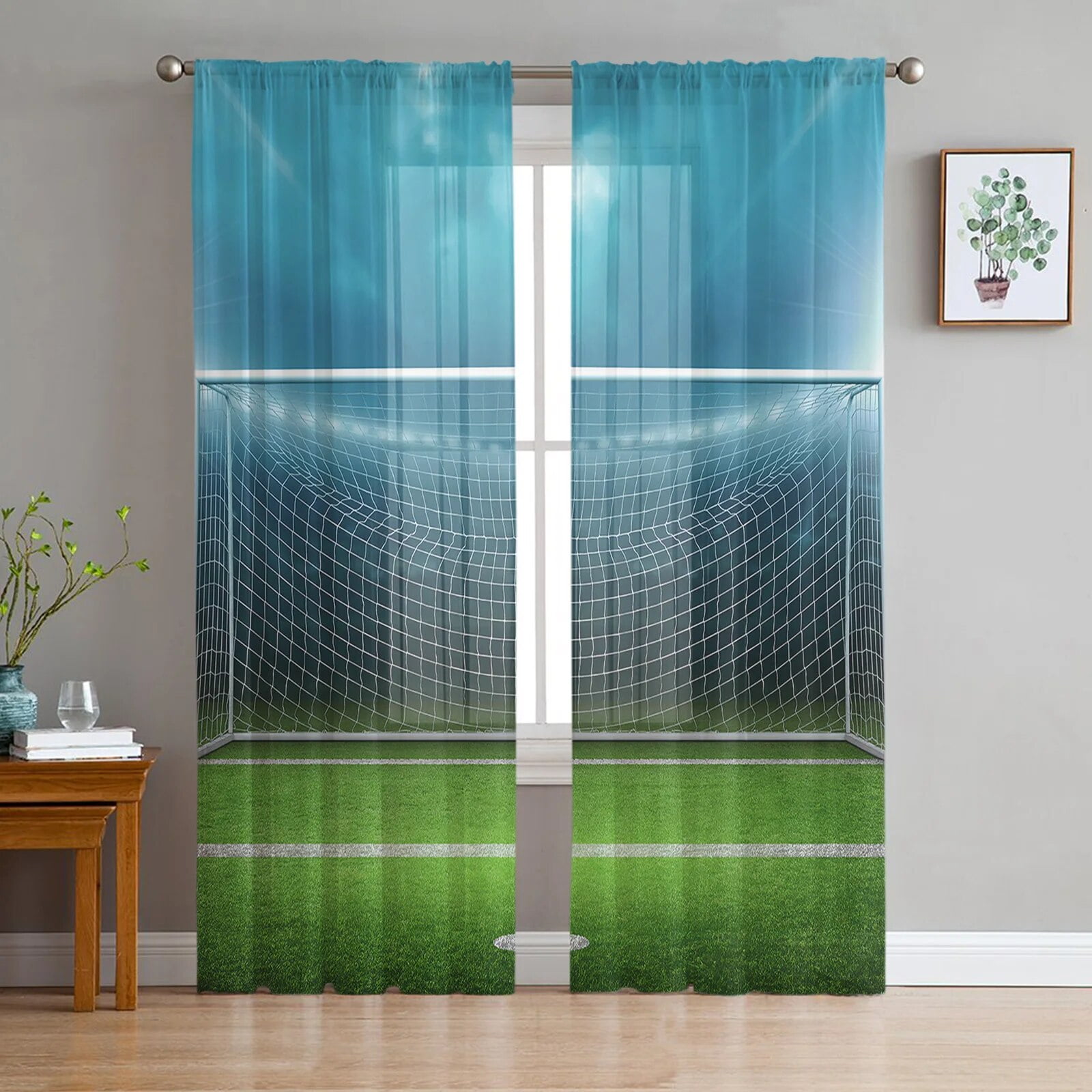 Football Field Goal Chiffon Sheer Curtains for Living Room Home ration ...