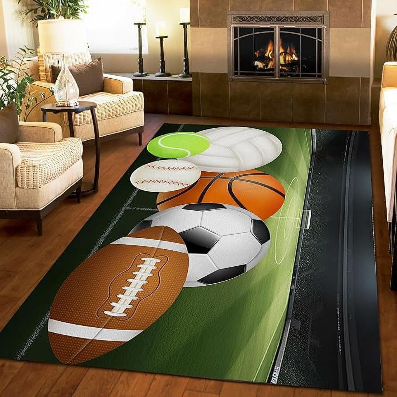 Football Field Kids Rugs, Football Basketball Volleyball Area Rug, Anti ...