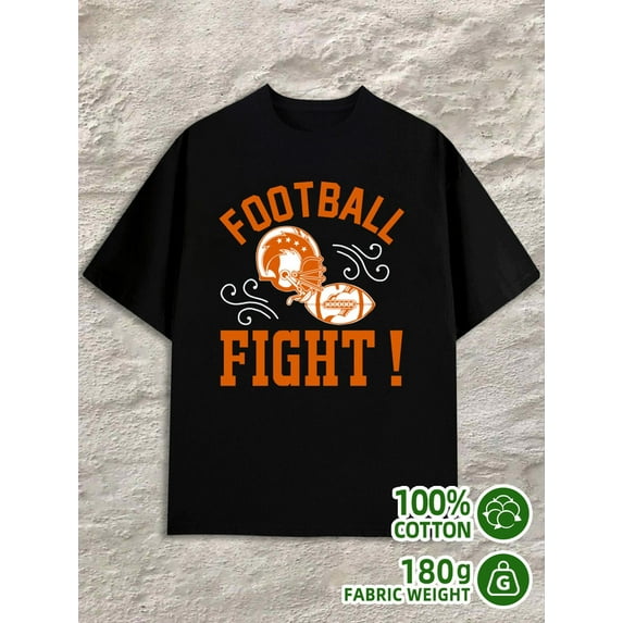 Football Fight Tee men's black 180G 100% Cotton New spring and fall ...