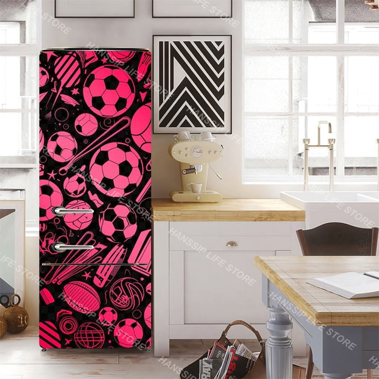 Football Fire Football Fire Sports Fridge Door Mural Cover Stickers ...