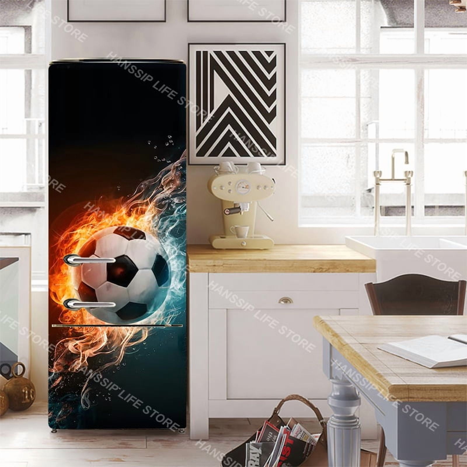 Football Fire Football Fire Sports Fridge Door Mural Cover Stickers ...