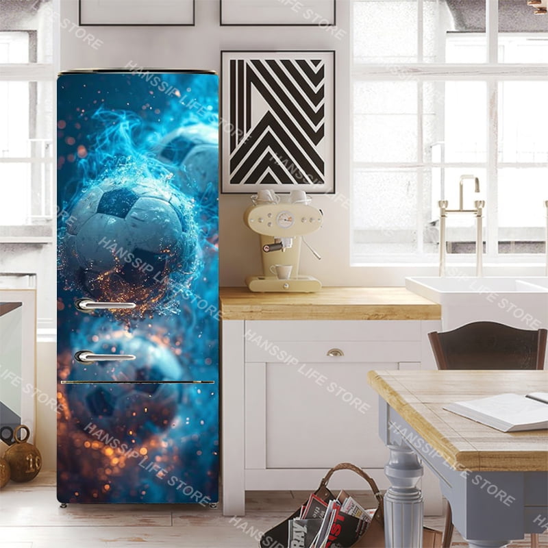 Football Fire Football Fire Sports Fridge Door Mural Cover Stickers ...