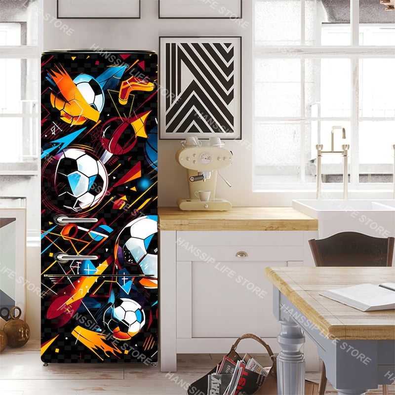 Football Fire Football Fire Sports Fridge Door Mural Cover Stickers ...