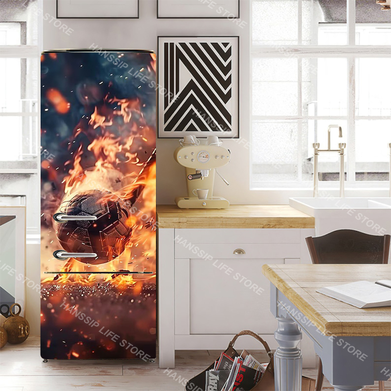 Football Fire Football Fire Sports Fridge Door Mural Cover Stickers ...