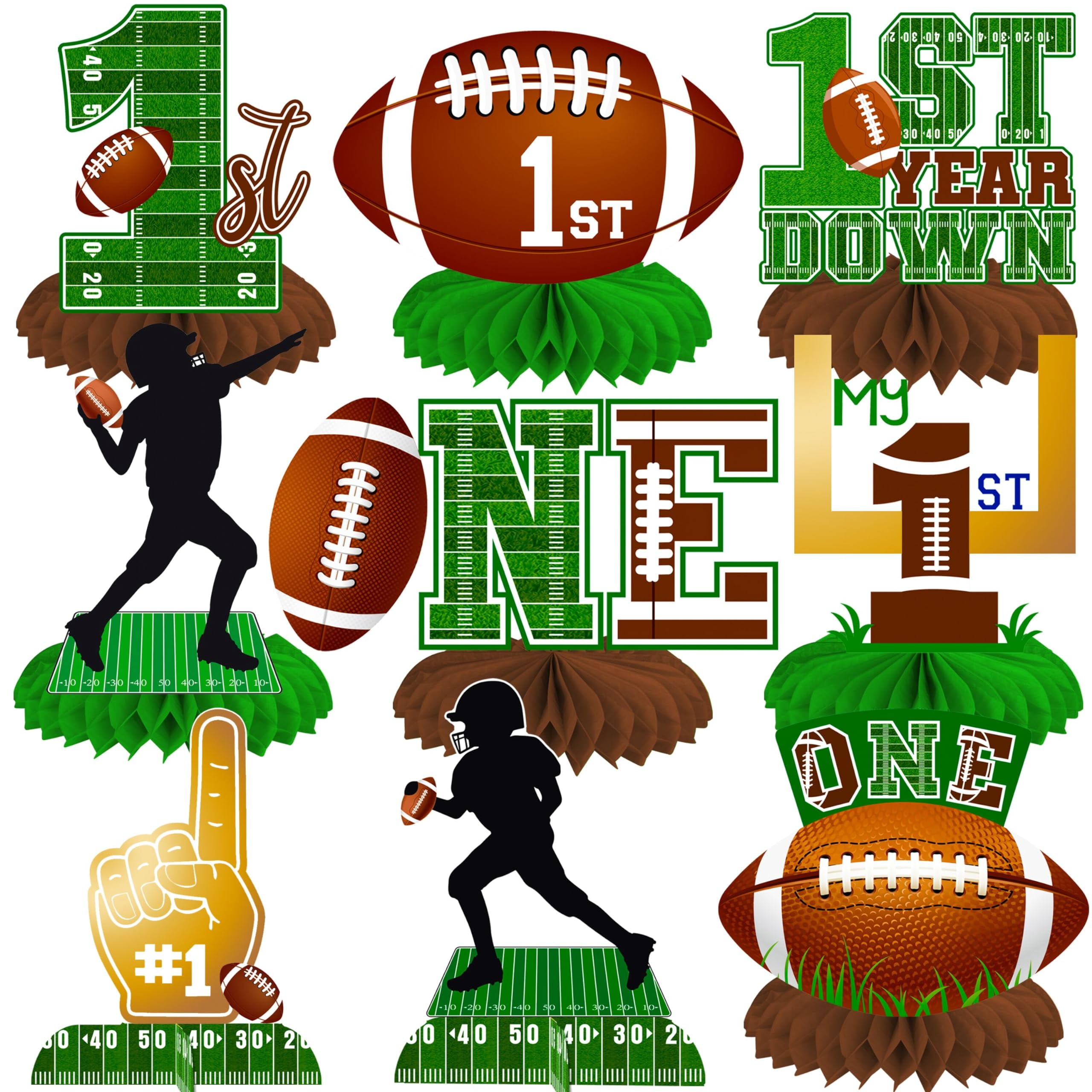 Football First Year Down Honeycomb Centerpieces 12Pcs Football 1st ...