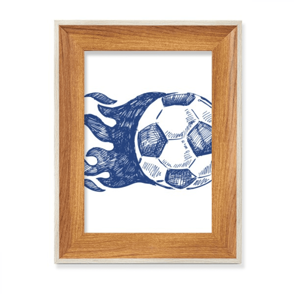 Football Flame Blue Pattern Soccer Desktop Wooden Photo Frame Display ...