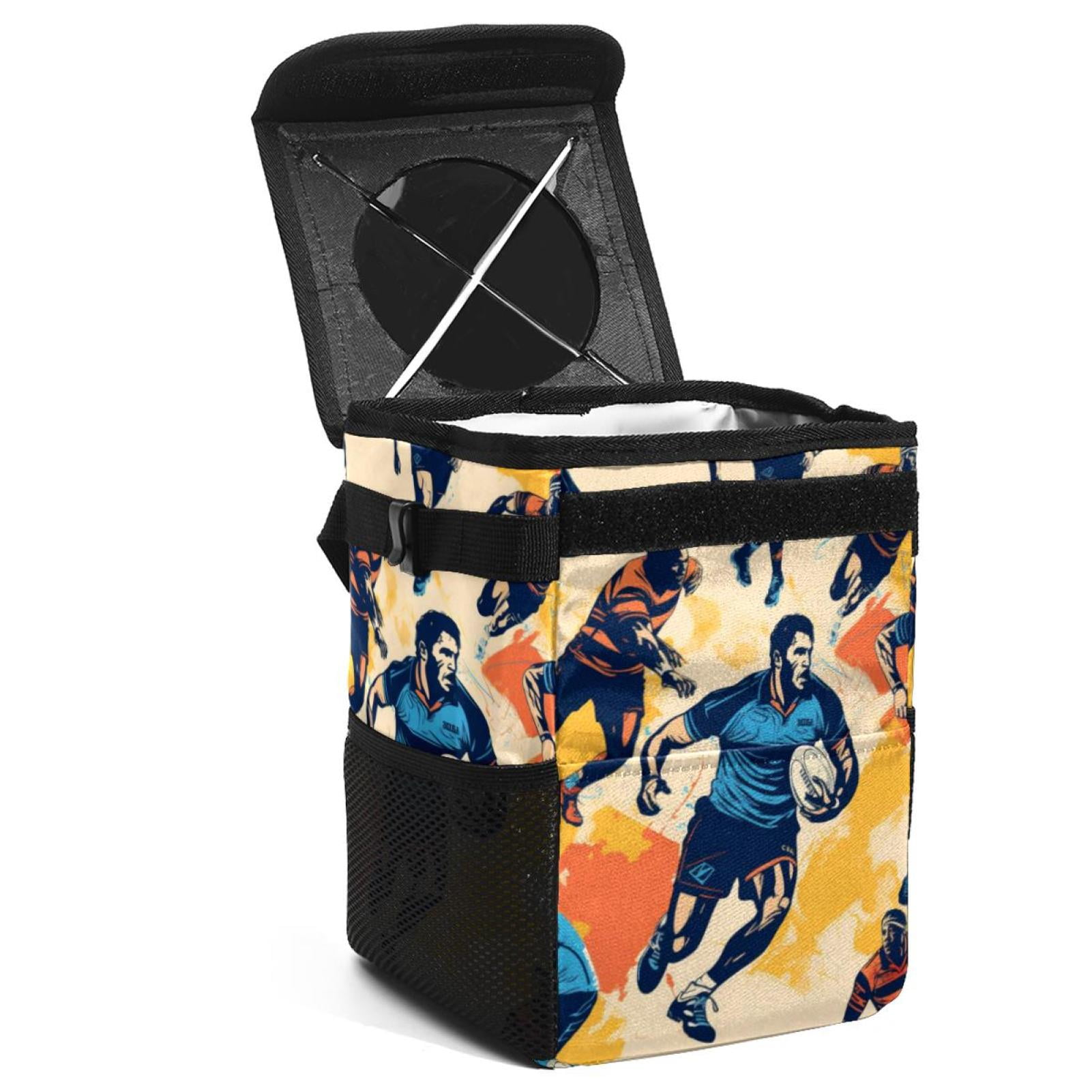 Football Foldable Car Trash Bin with Lid, Leak-Proof, Hanging Storage ...