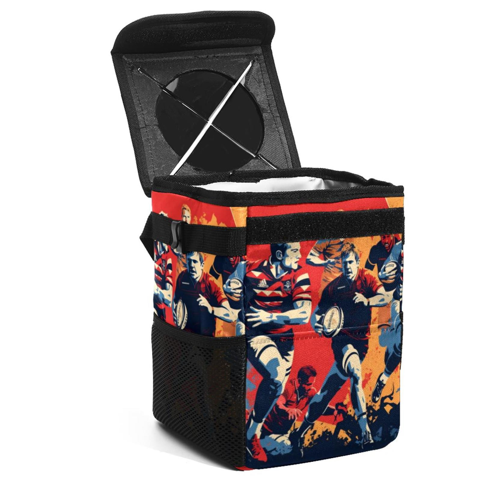 Football Foldable Car Trash Can with Lid and Leak-Proof Hanging Storage ...