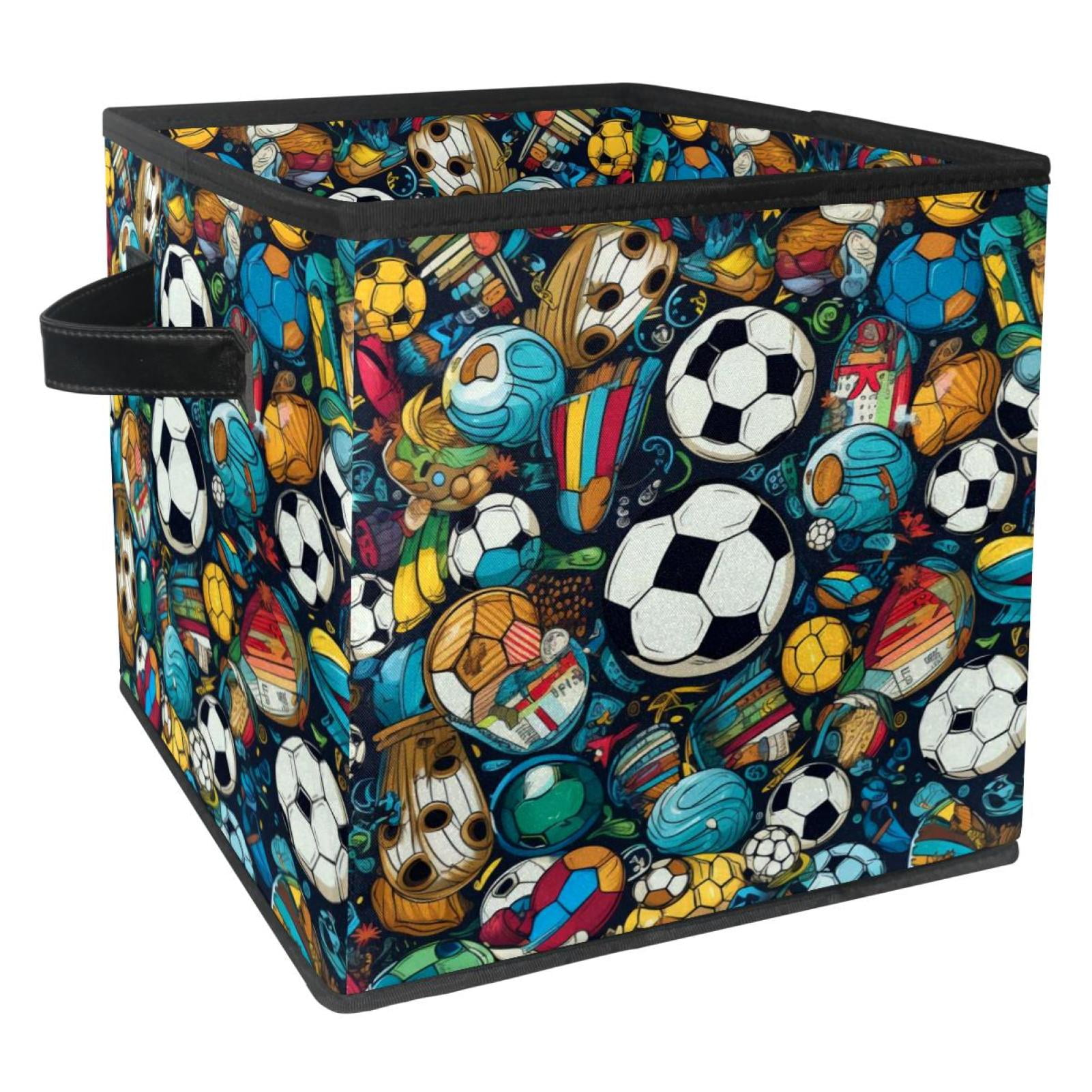 Football Foldable Storage Basket with Handle, 10.8"X10.5"X10.6", Large ...