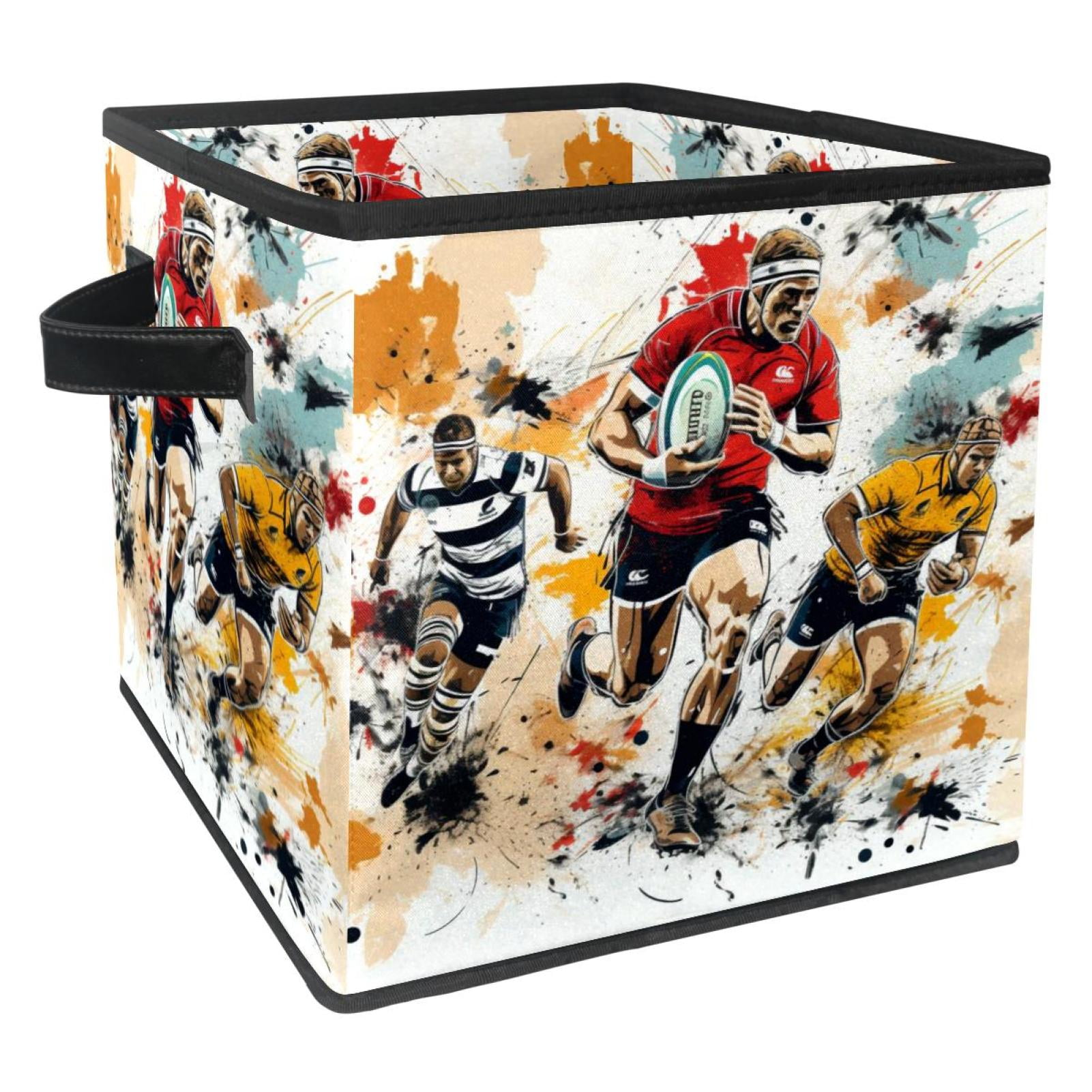 Football Foldable Storage Basket with Handle, 10.8"x10.5"x10.6" Large ...