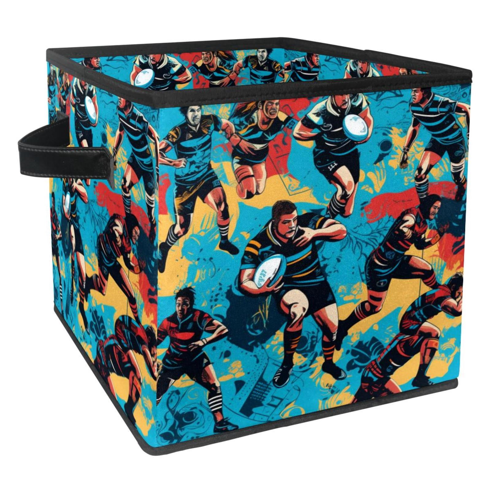 Football Foldable Storage Basket with Handle, 10.8"x10.5"x10.6", Large ...