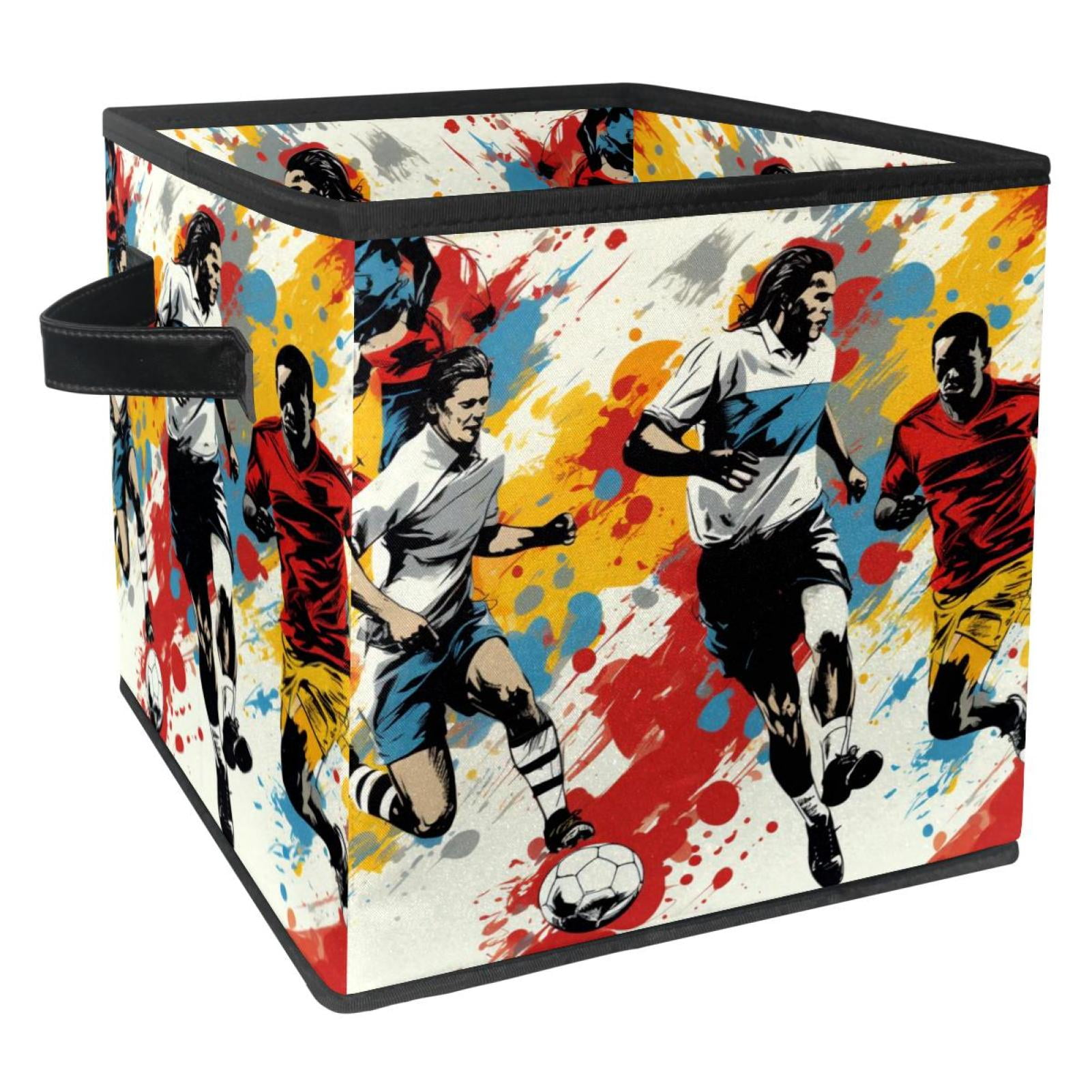 Football Foldable Storage Baskets Toy Storage with Handle 10.8"x10.5 ...