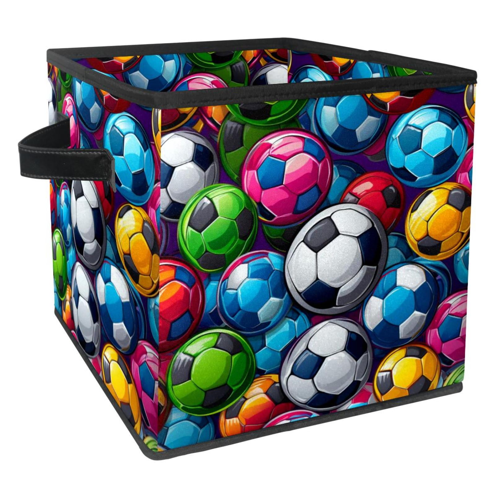 Football Foldable Storage Baskets with Handle, 10.8"x10.5"x10.6" Cube ...