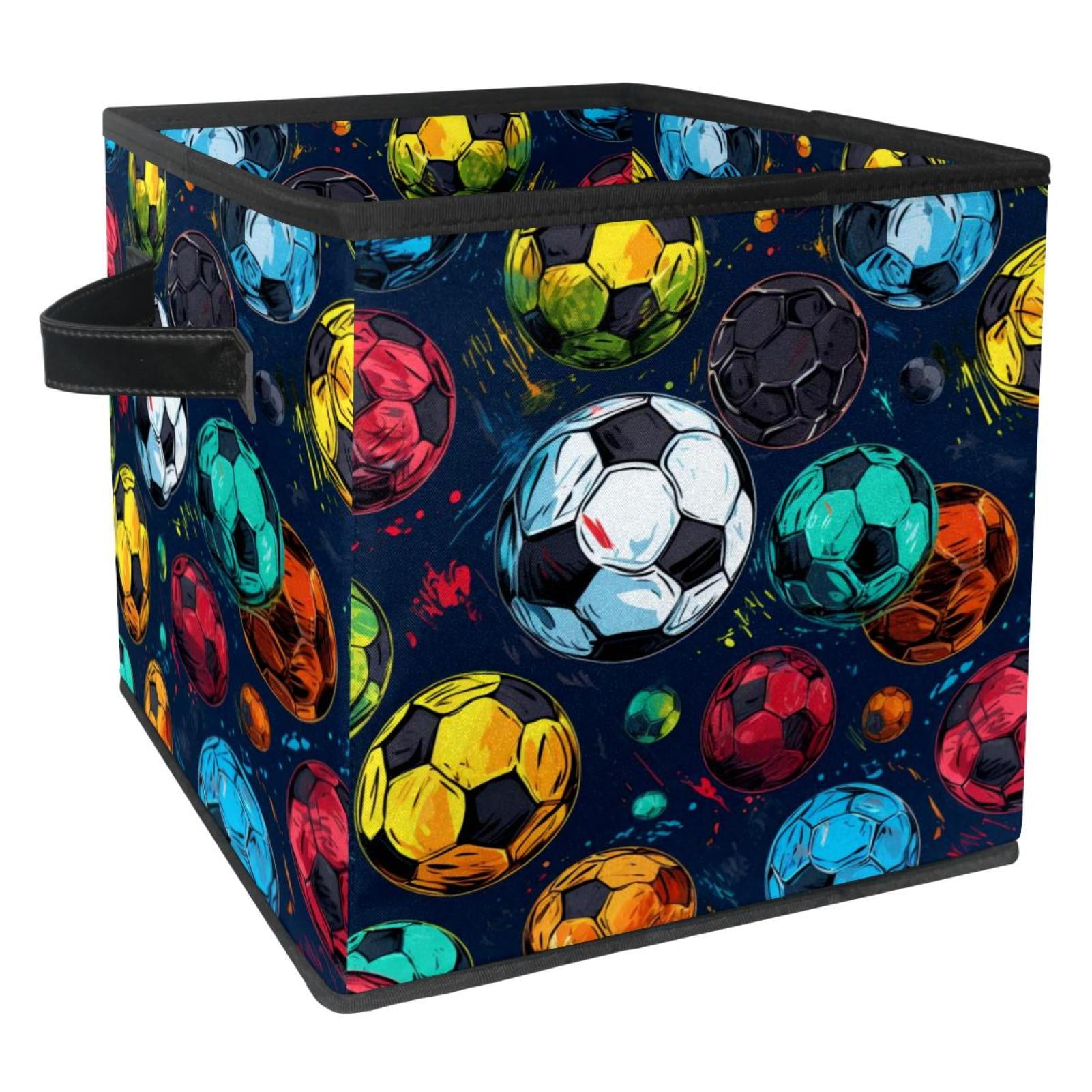 Football Foldable Toy Box Storage Baskets with Handle, 10.8"x10.5"x10.6 ...