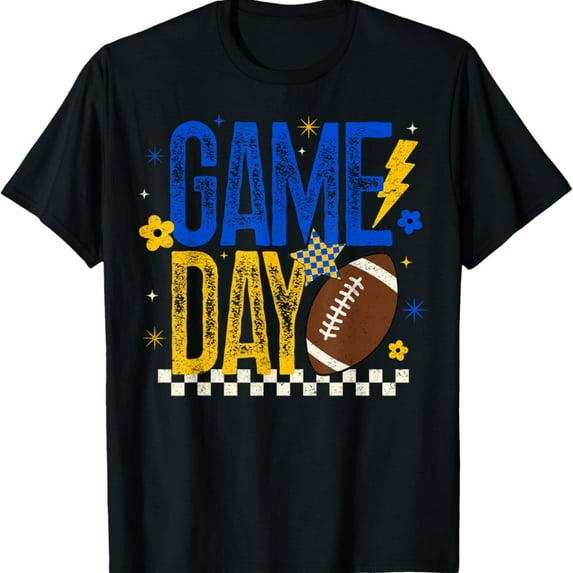 Football Game Day Touchdown Cheer Team Spirit Blue & Gold T-Shirt ...