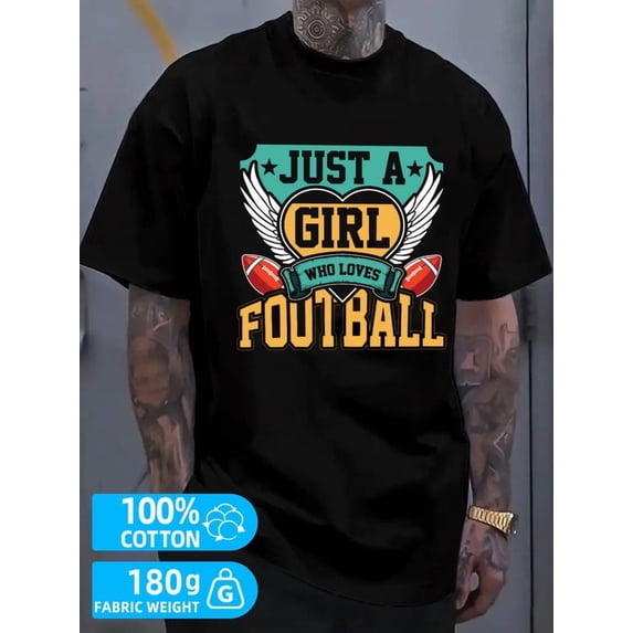 Football Girl Tee for men black 180G 100% Cotton Perfect for exercise ...