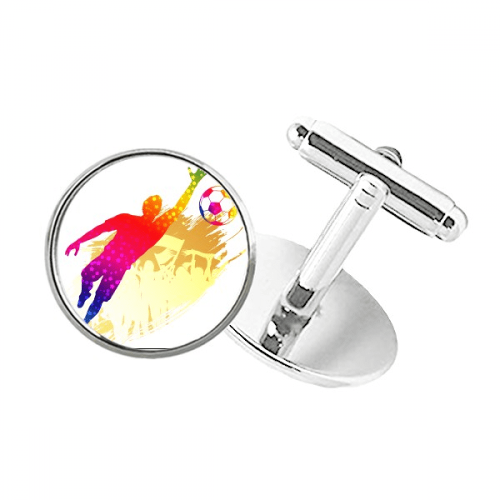 Football Goalkeeper Blocks Soccer Round Button Cuff Clip Stud Cufflinks ...