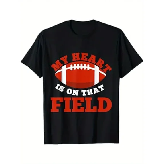 Football Graphic T-Shirt for Men Heart On That Field Print Black 100% ...