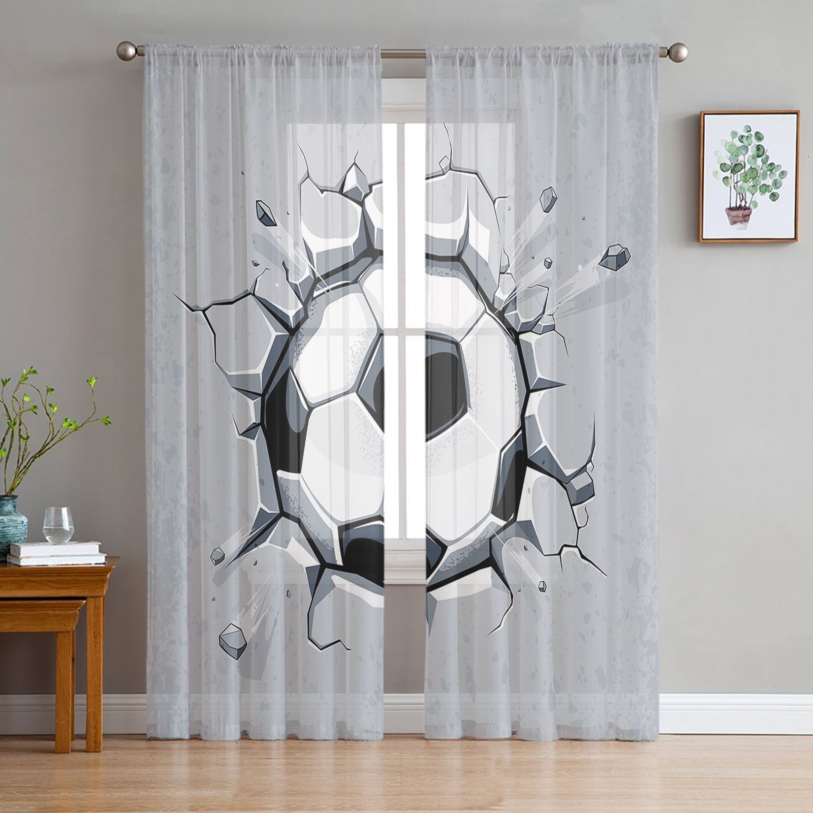 Football Grass Goal Printed Curtains Drape Sheer Tulle Home ration ...