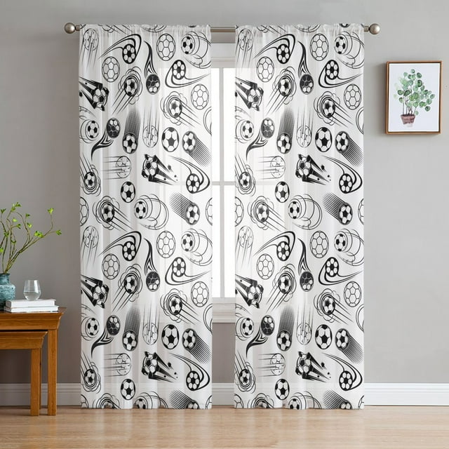 Football Grass Goal Printed Curtains Drape Sheer Tulle Home ration ...