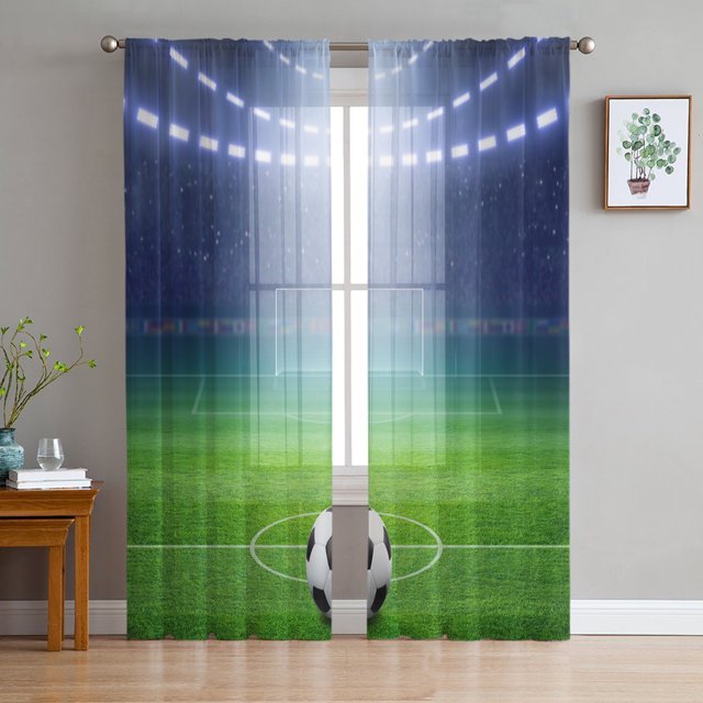 Football Green Stadium Lights Soccer Tulle Sheer Window Curtains for ...