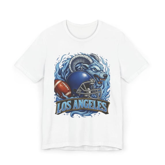 Football Helmet Graphic T-Shirt Blue Ram Mascot Los Angeles Comfort ...
