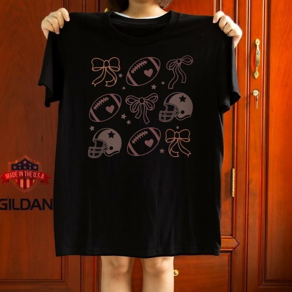 Football Helmets And Bows Cute Game Day Fan Graphic Gift Graphic Tee ...