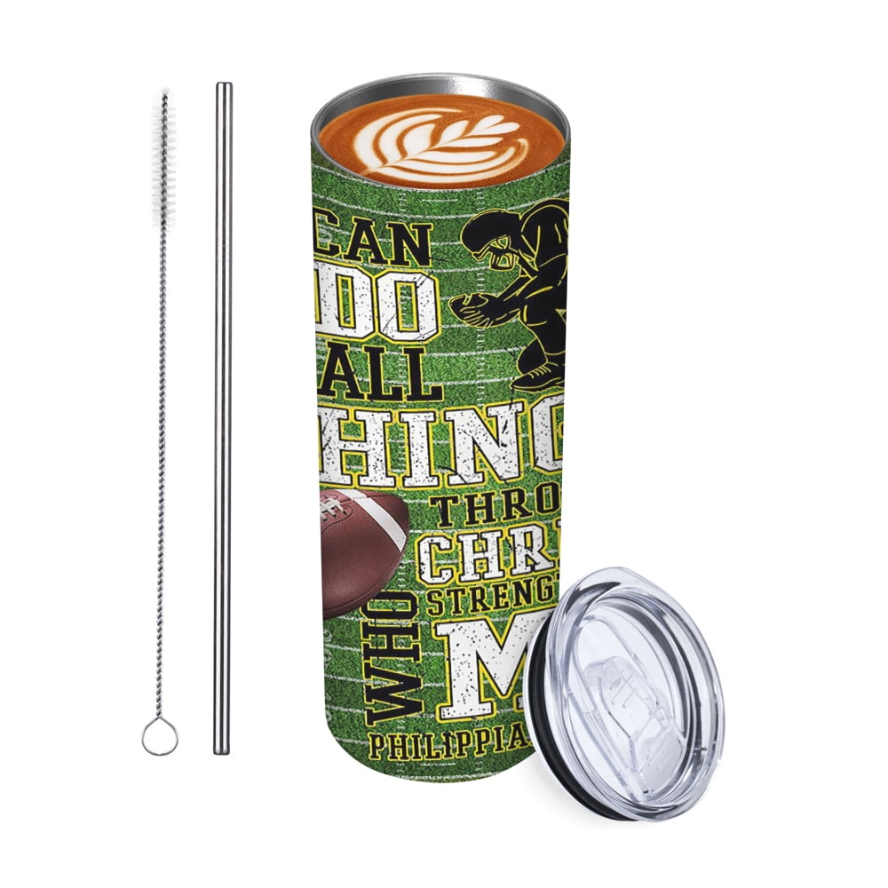 Football I Can Do All Things Through 20oz Coffee Mug Cup,Stainless ...