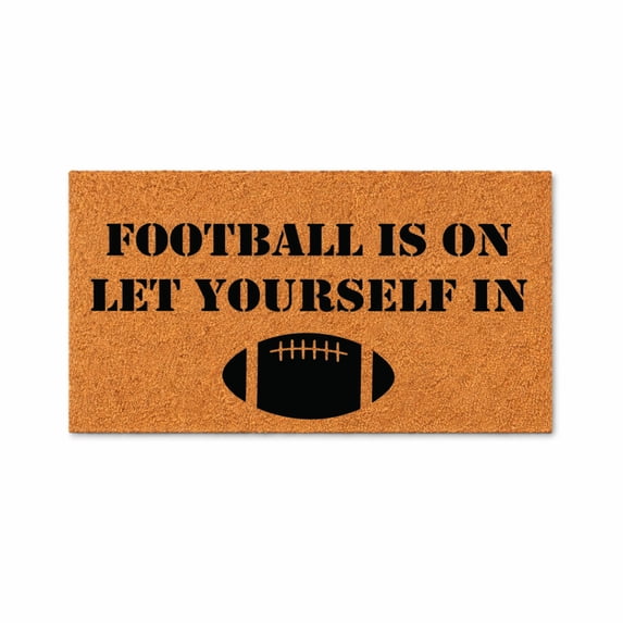 Football Is On Let Yourself In Doormat, Football Graphic Entryway Door ...