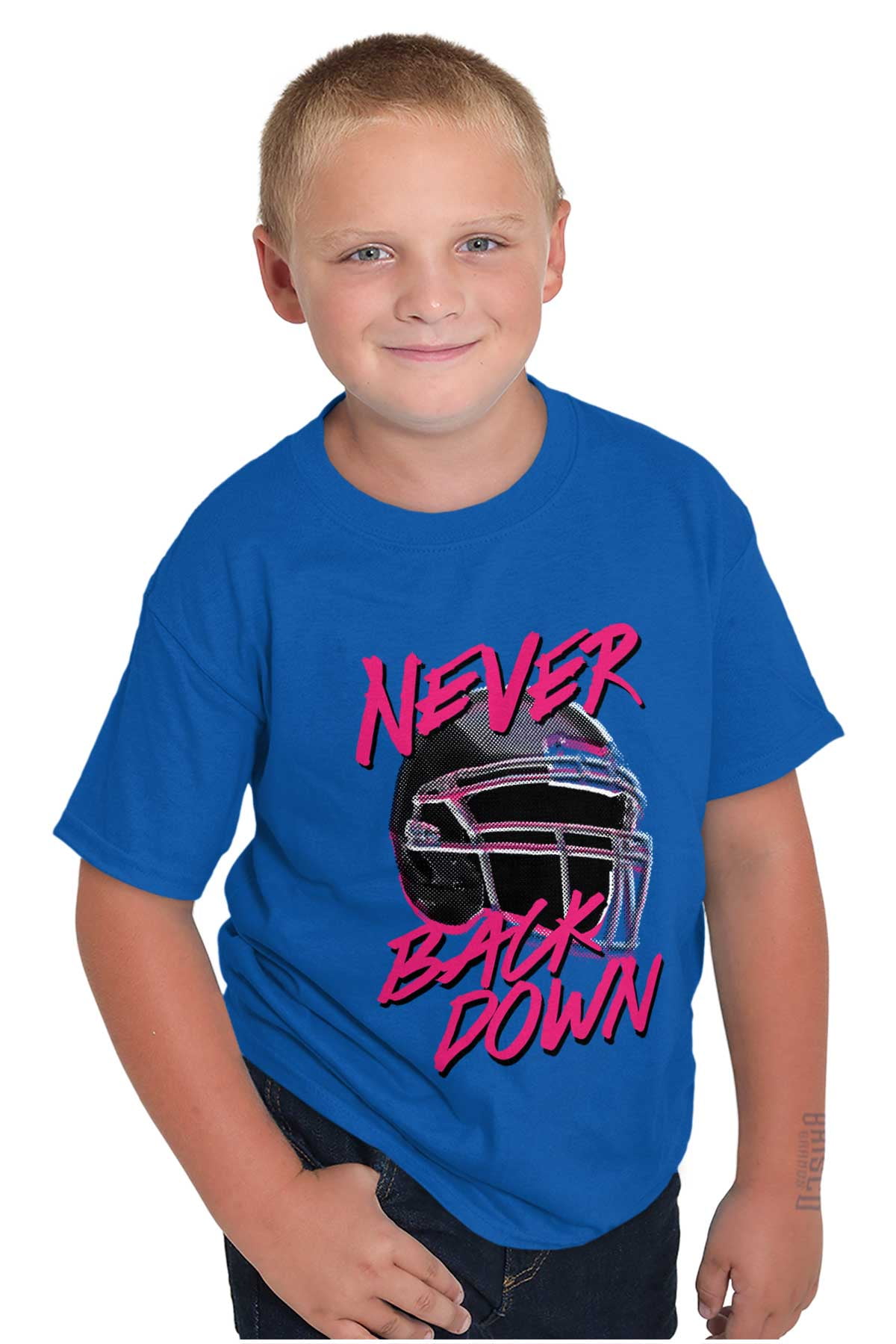 Football Jock Helmet Never Back Down Boys Kids T Shirt Tees Tops Teen ...