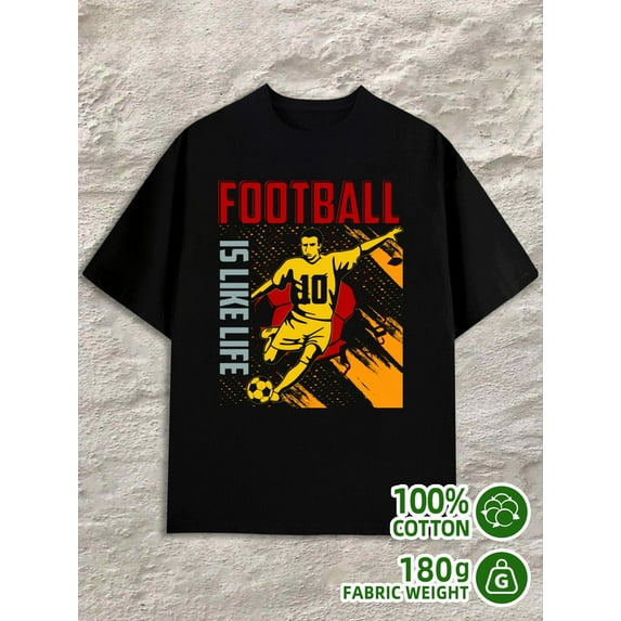 Football Life mens black 180G 100% Cotton printed T-shirts,Streetwear ...