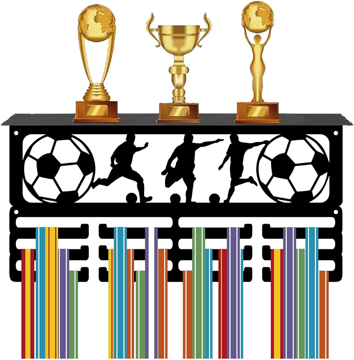 Football Medal Display Hanger Trophy Shelf with 24 Hooks Metal Medal ...