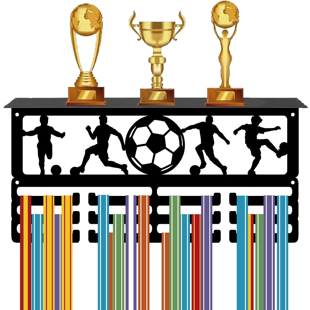 Football Medal Display Trophy Shelf Stand Black Metal Iron Wall Mount ...