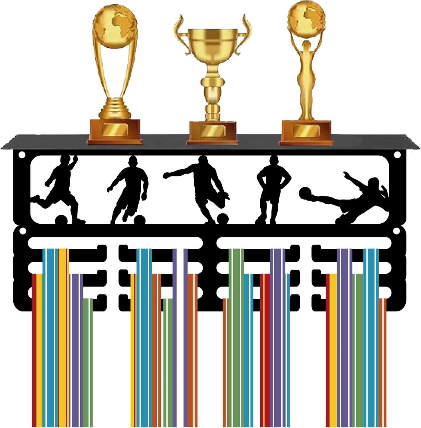 Football Medal Hanger Display Trophy Shelf with 12 Hooks Soccer Medal ...