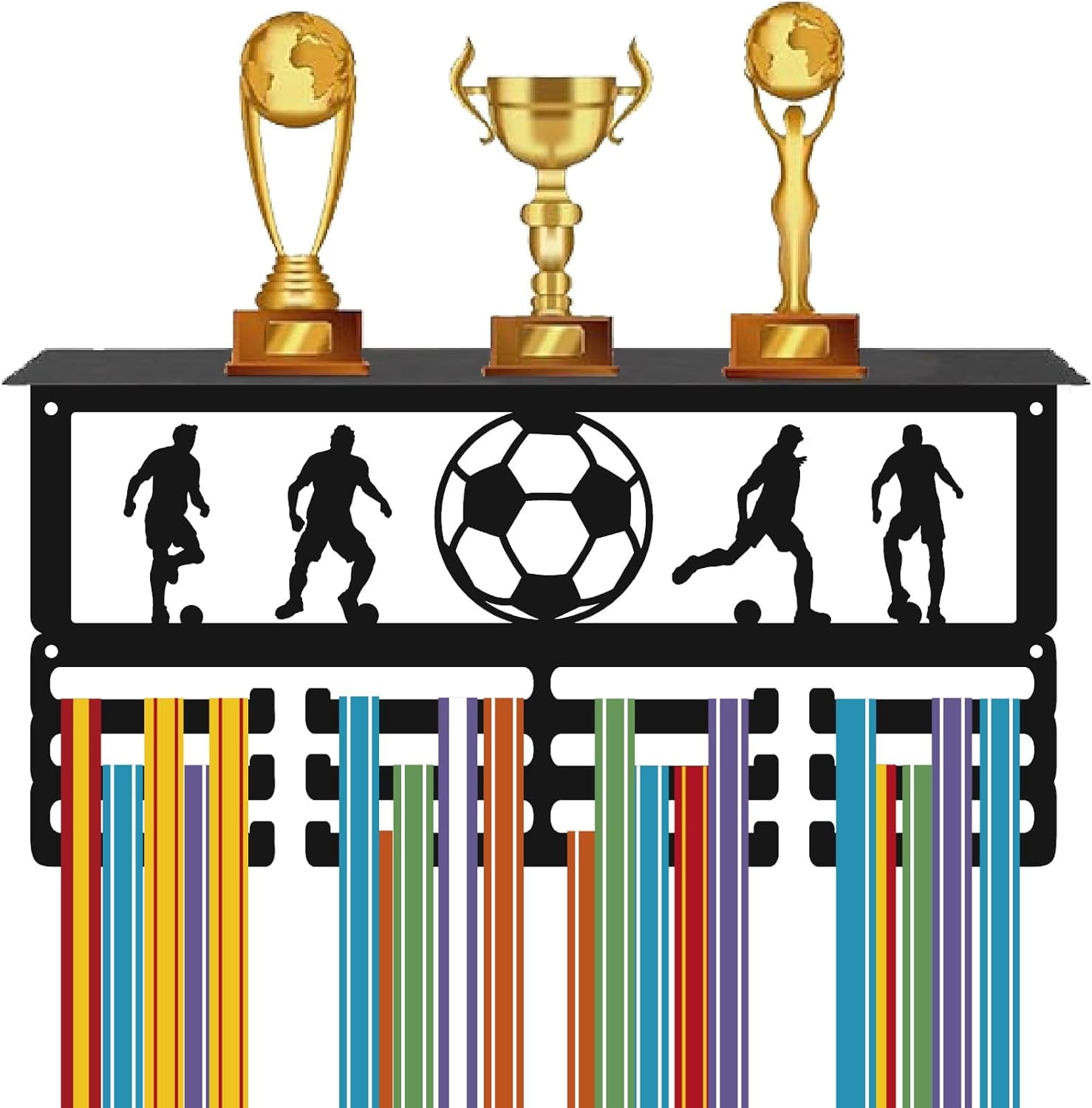 Football Medal Hanger Sports Trophy Shelf Iron Rectangle 3 Row Metal ...