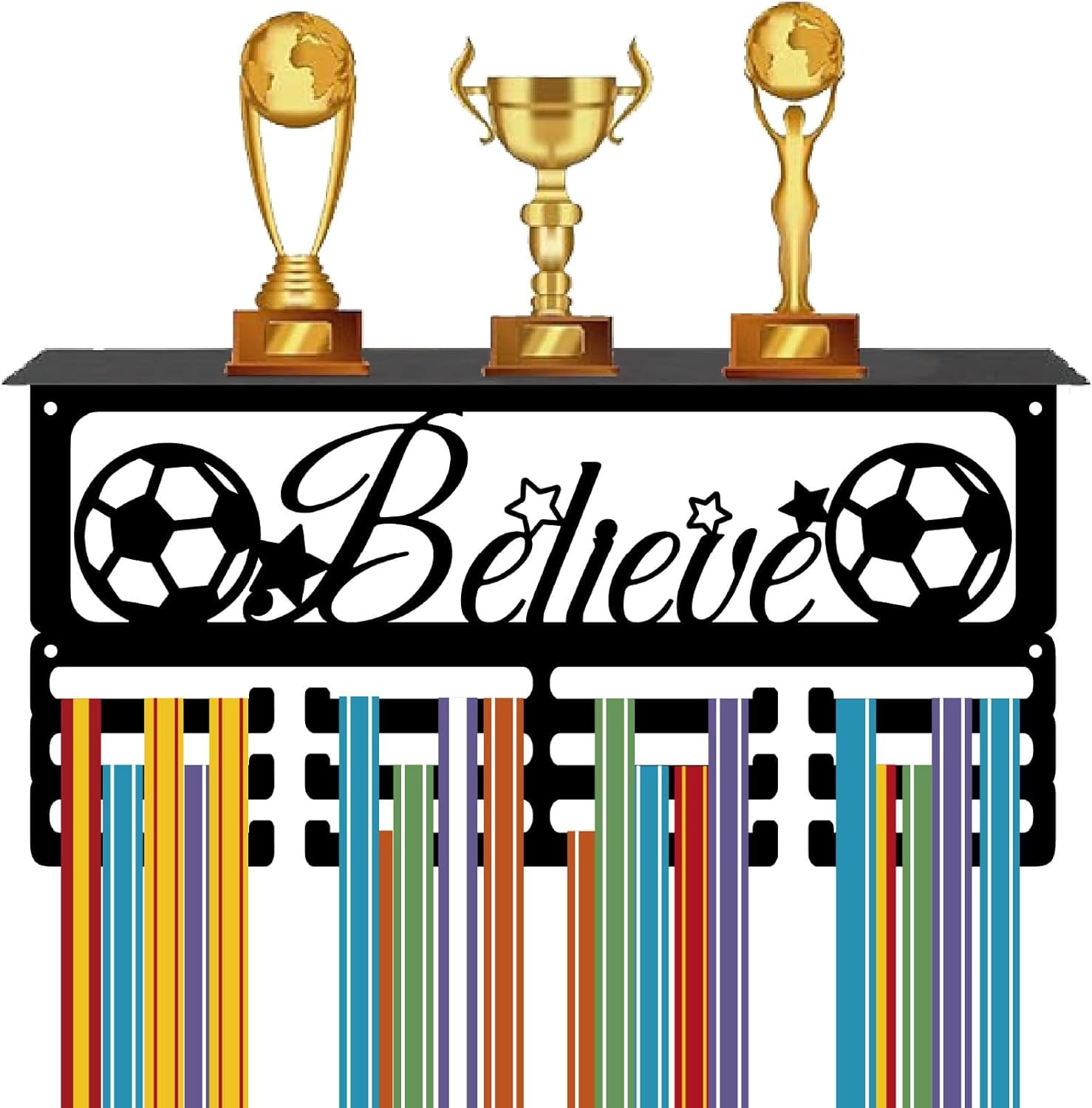 Football Medal Holder Metal Trophy Rack Organizer with 12 Separate ...