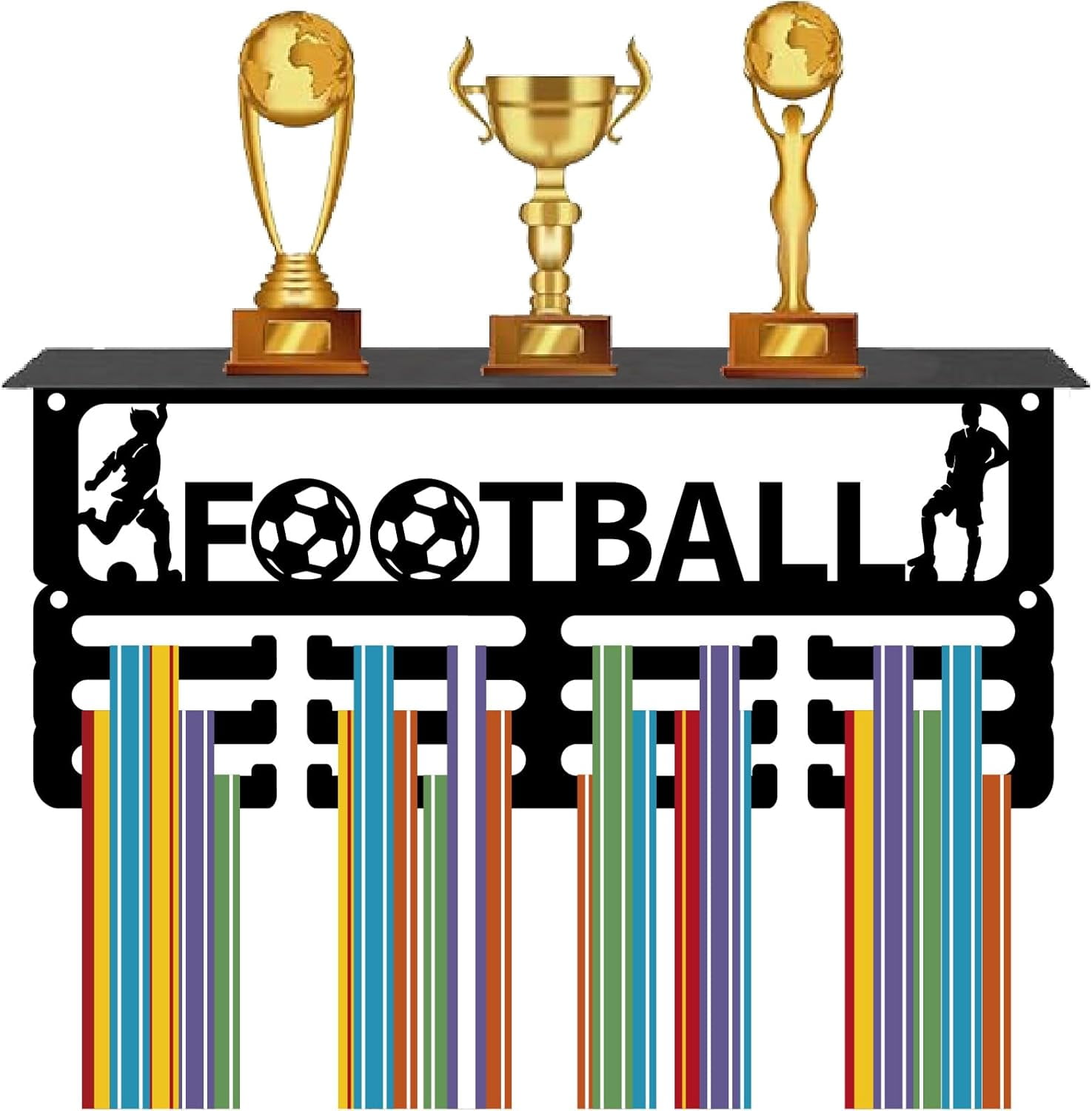 Football Medal Holder Trophy Shelf Medal Hanger Display with 12 Hooks ...