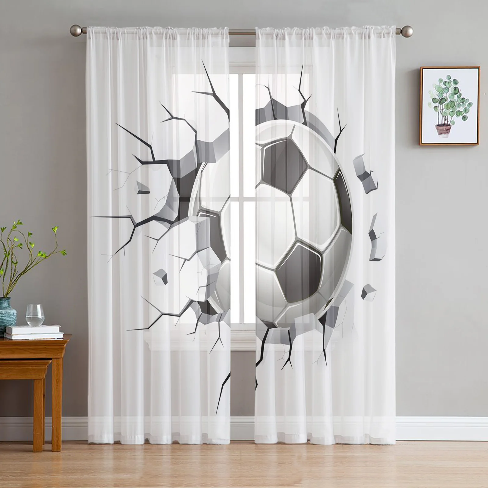 Football Net Goal Sketch Sheer Window Curtains for Bedroom The Living ...