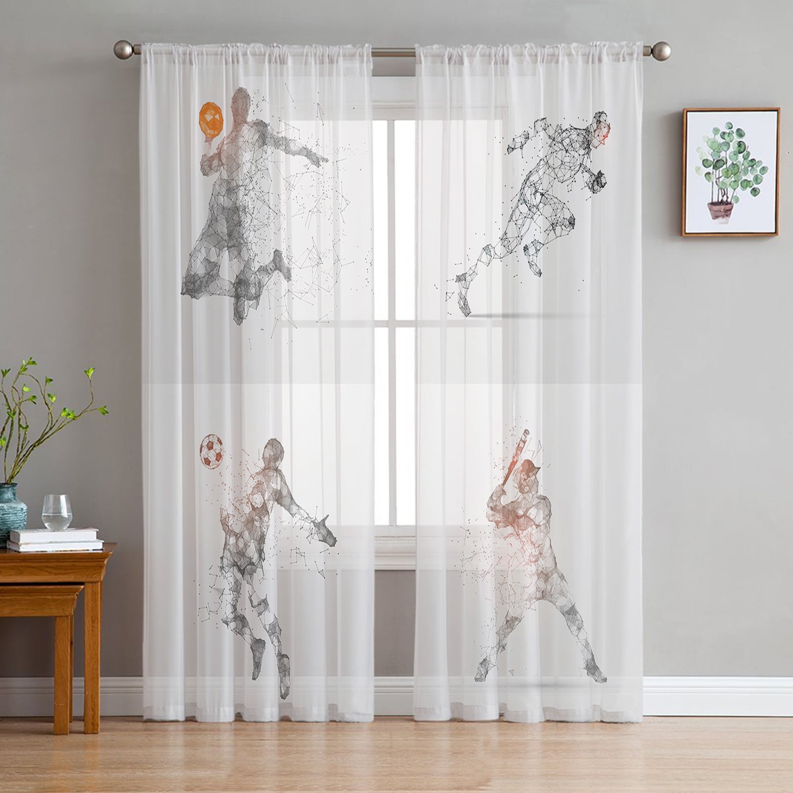 Football Net Goal Sketch Sheer Window Curtains for Bedroom The Living ...