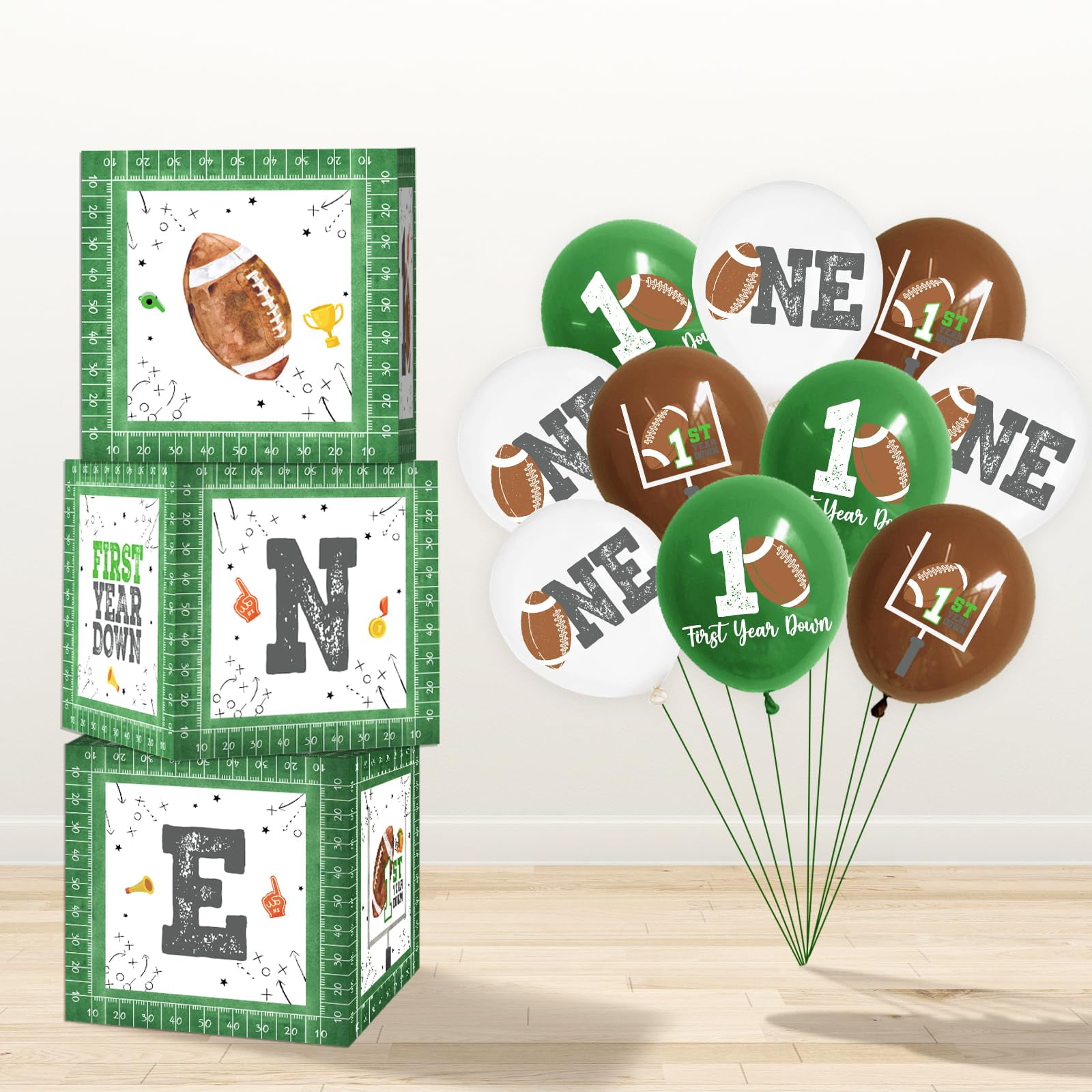 Football One Boxes for 1st Birthday with H2FSDFirst Down Balloons First ...