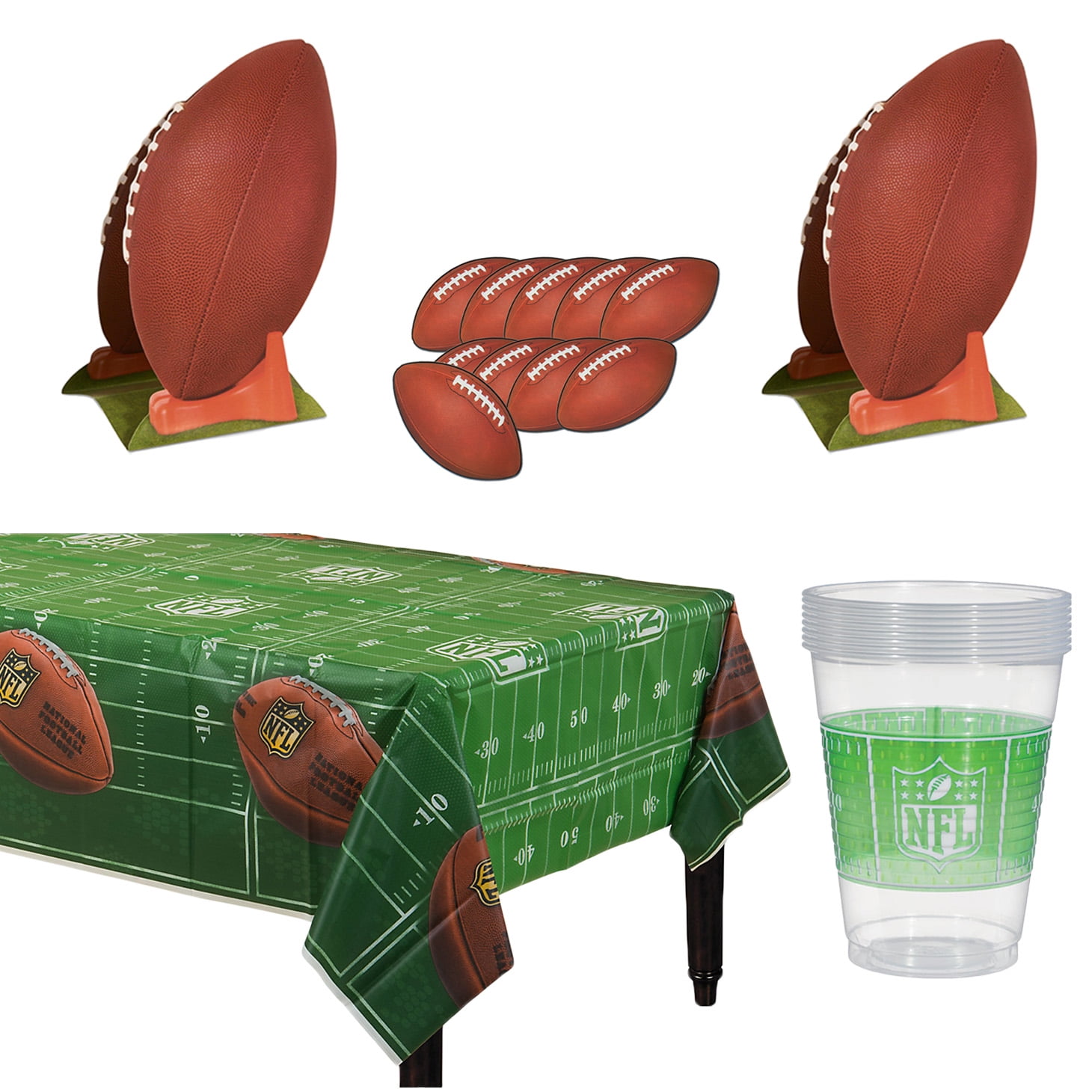 Football Party Cups, Centerpieces, Cutouts & Table 21pc Decoration Pack ...
