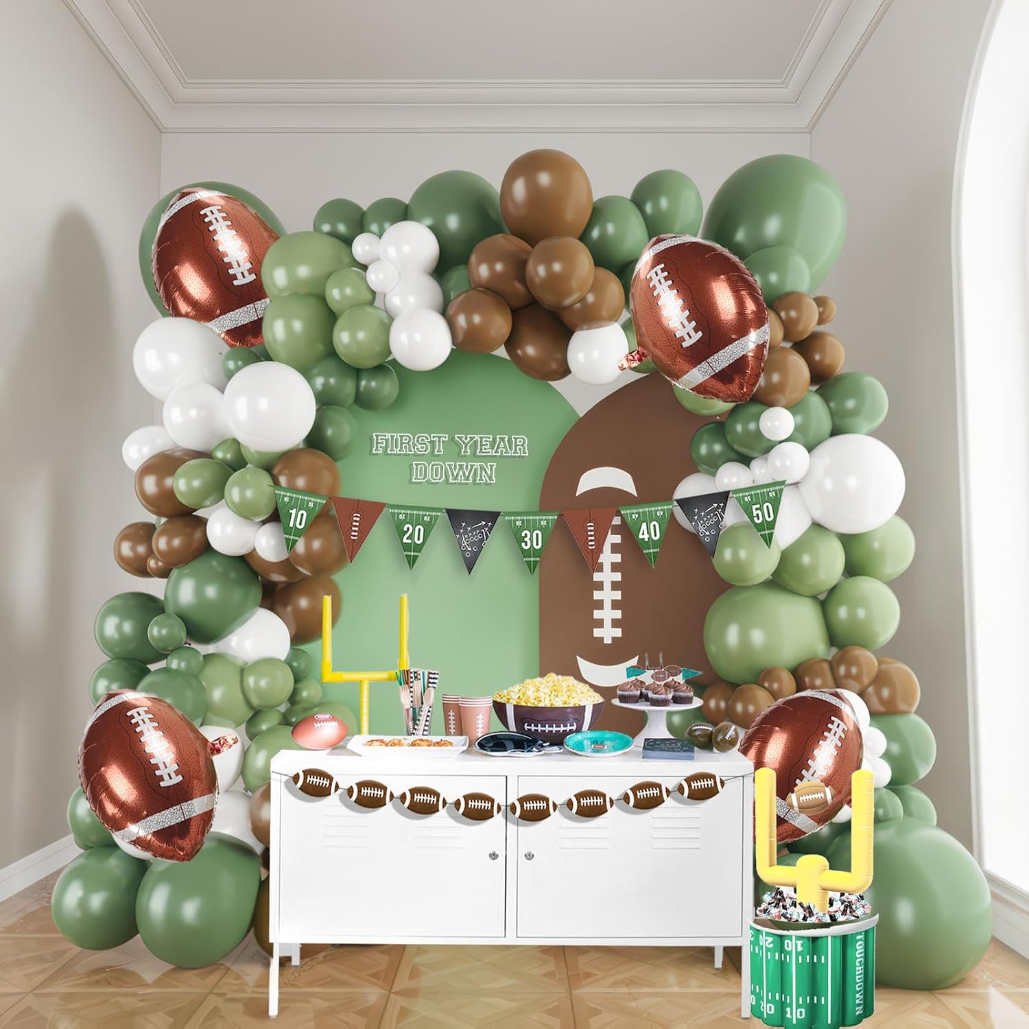 Football Party Decorations Kit 120PCS sage Green brown White Balloon ...
