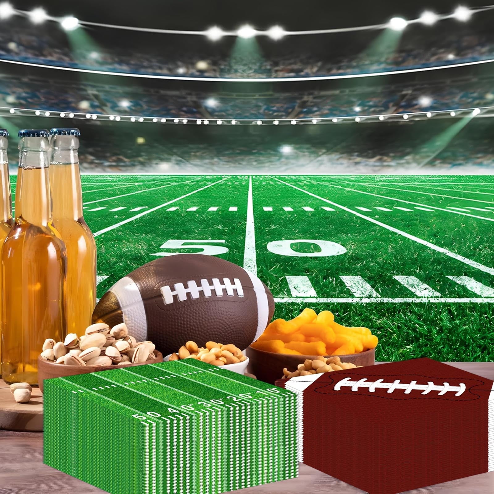 Football Party Decorative Paper Napkins, 6.5" Green Disposable Table ...