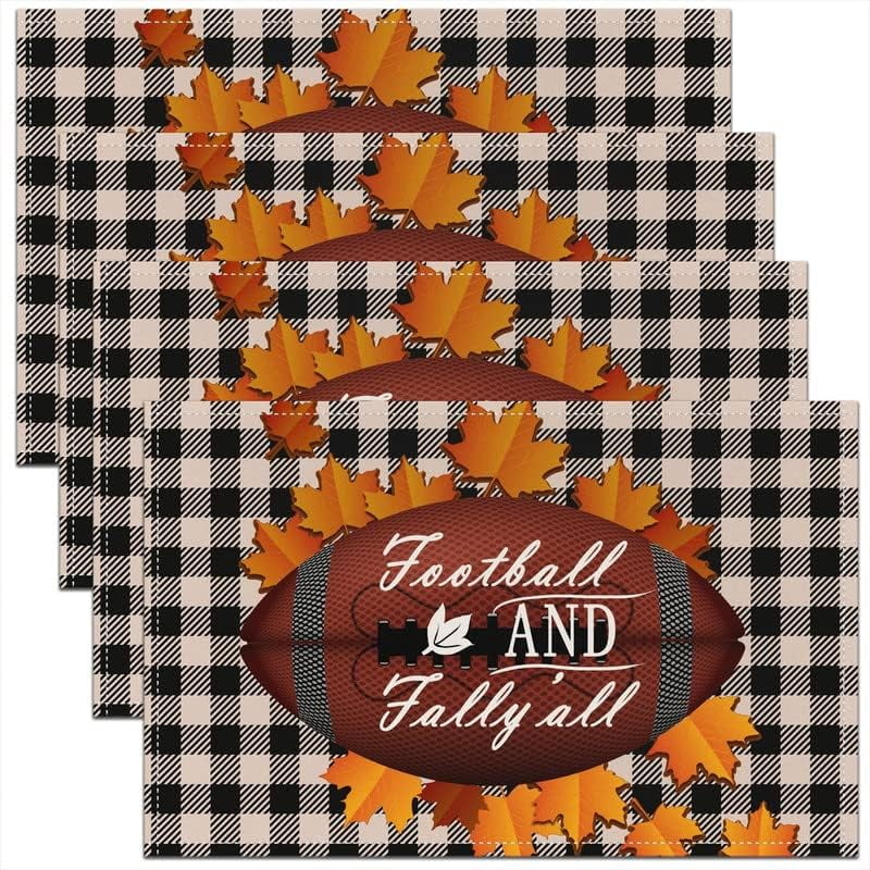 Football Placemats Set of 4, Happy Fall Y''all Sports Theme Table Place ...
